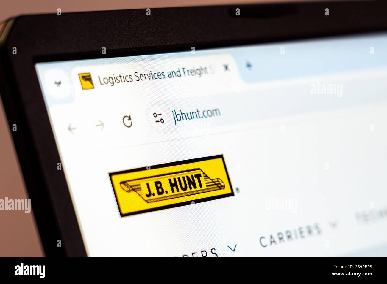 New York, USA - January 20, 2025: J.B. Hunt website displayed on a ...
