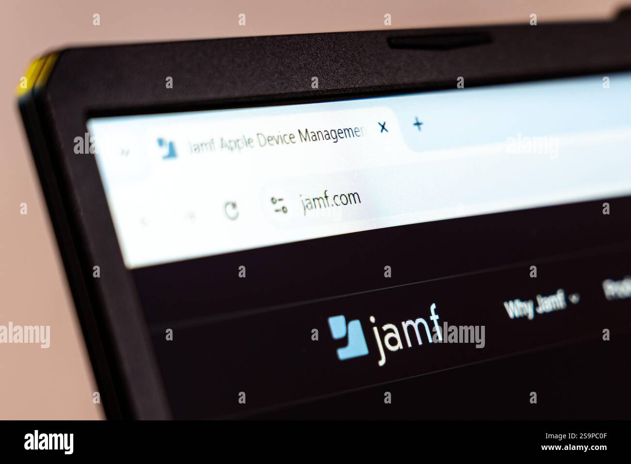 New York, USA - January 20, 2025: Jamf website displayed on a screen for Apple device management ...