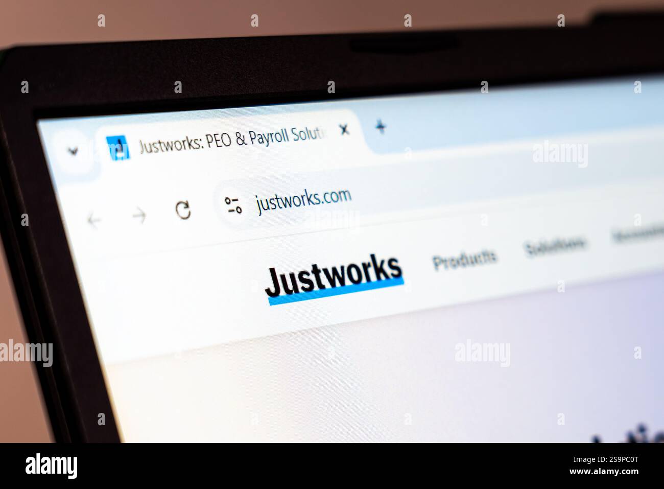 New York, USA - January 20, 2025: Justworks website offering HR and payroll solutions displayed ...
