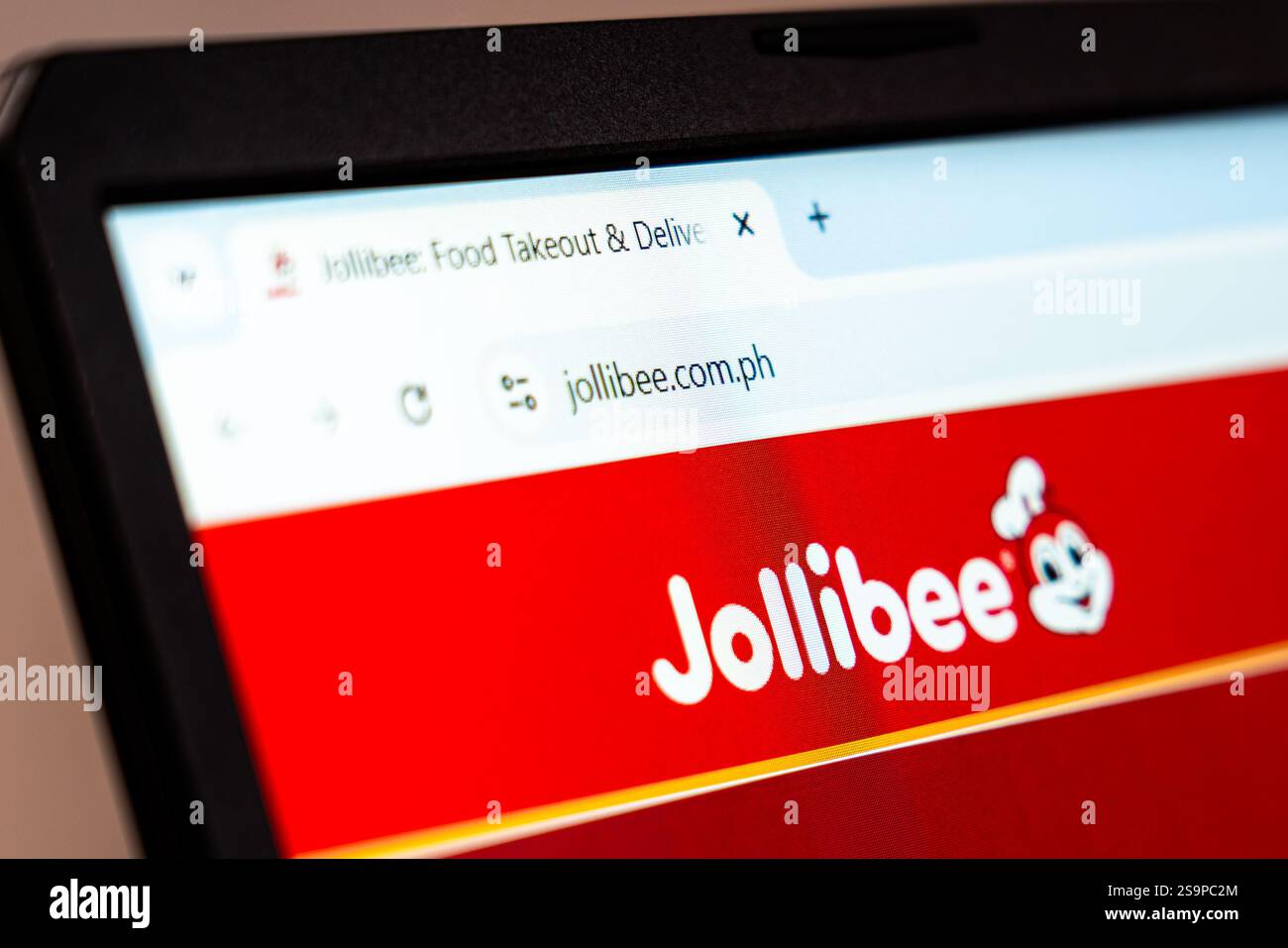 New York, USA - January 20, 2025: Jollibee website displayed on laptop screen for online brand ...