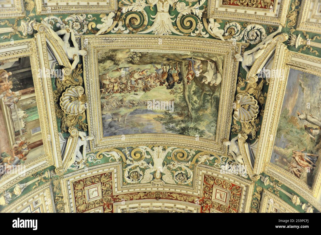 Vatican Museums, Vatican, Rome, Italy, Baroque ceiling fresco shows a ...