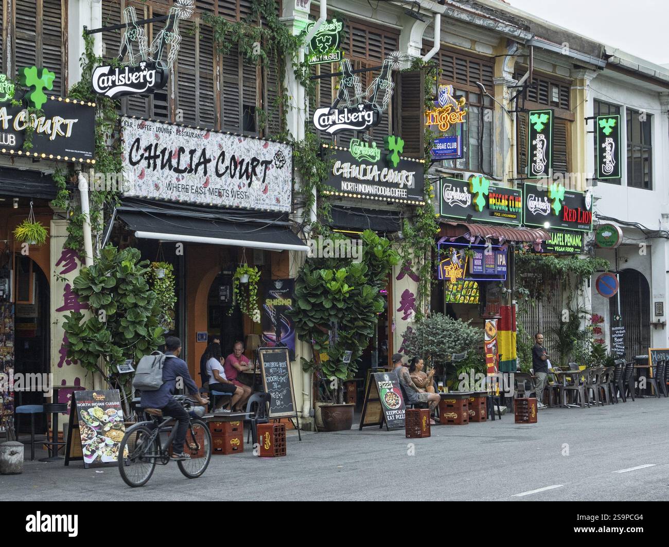 Pubs and bars, colourful, old town of George Town, Georgetown, Penang ...
