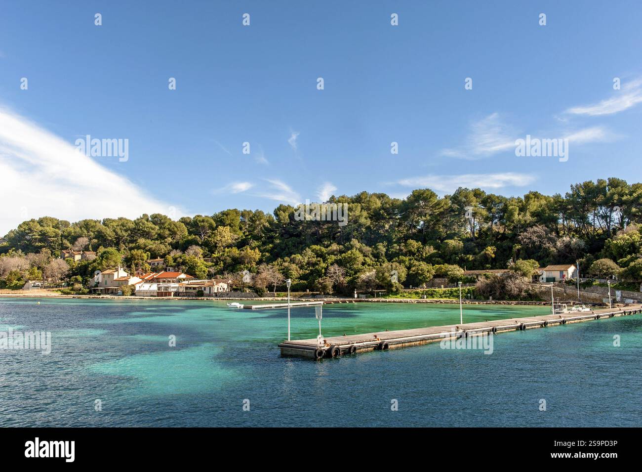 The pier of the Ile Sainte-Marguerite of the Lerins island, Cote d'Azur ...