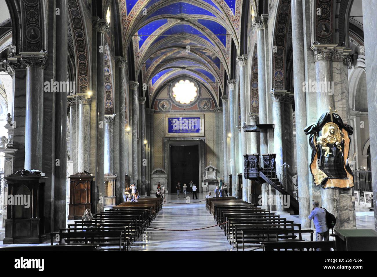 Interior view of the Gothic basilica, construction began at the end of ...