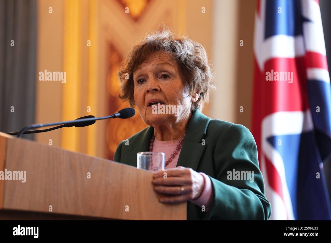 Holocaust survivor Janine Webber speaking during an event at the ...