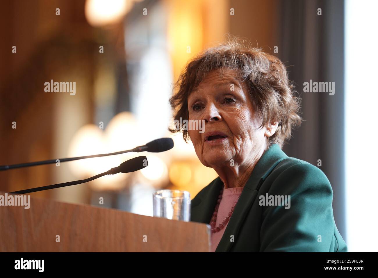 Holocaust survivor Janine Webber speaking during an event at the ...