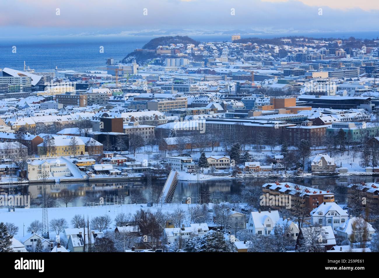 Aerial view of the Norwegian city Trondheim, Trondheim fjord and the ...
