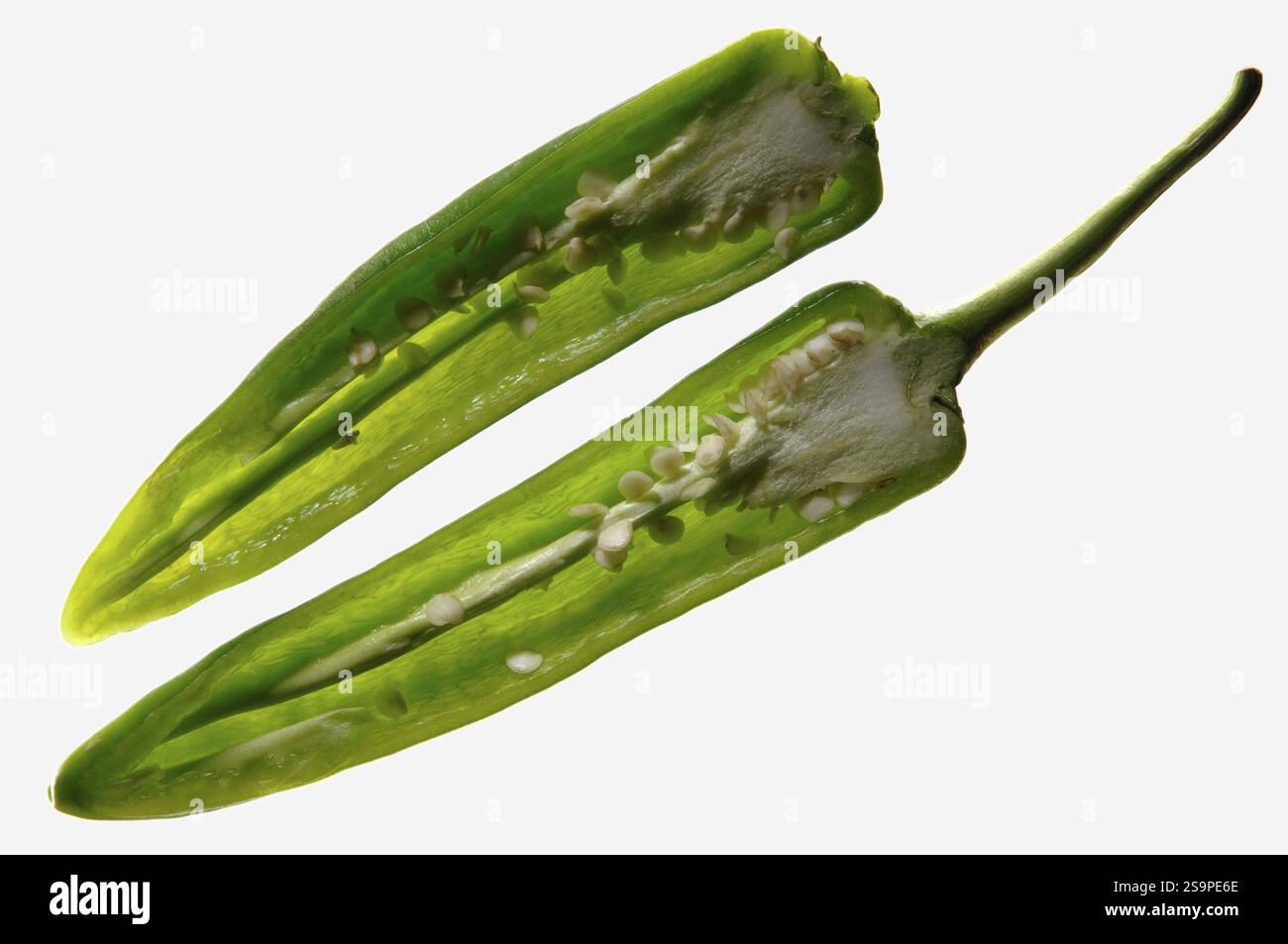 Vegetables, a green chilly disc on a white background Stock Photo - Alamy