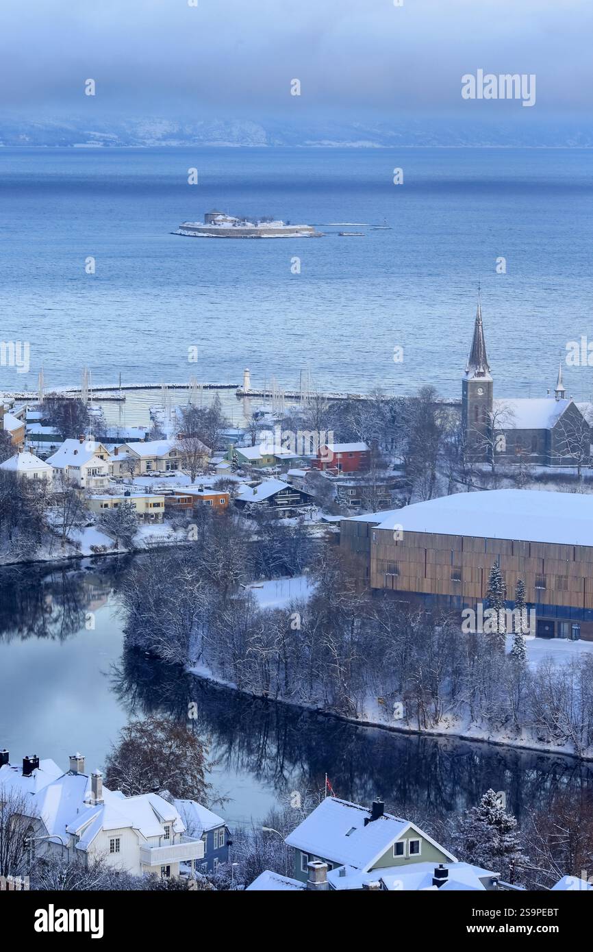 Aerial view of the Norwegian city Trondheim, Trondheim fjord and the ...