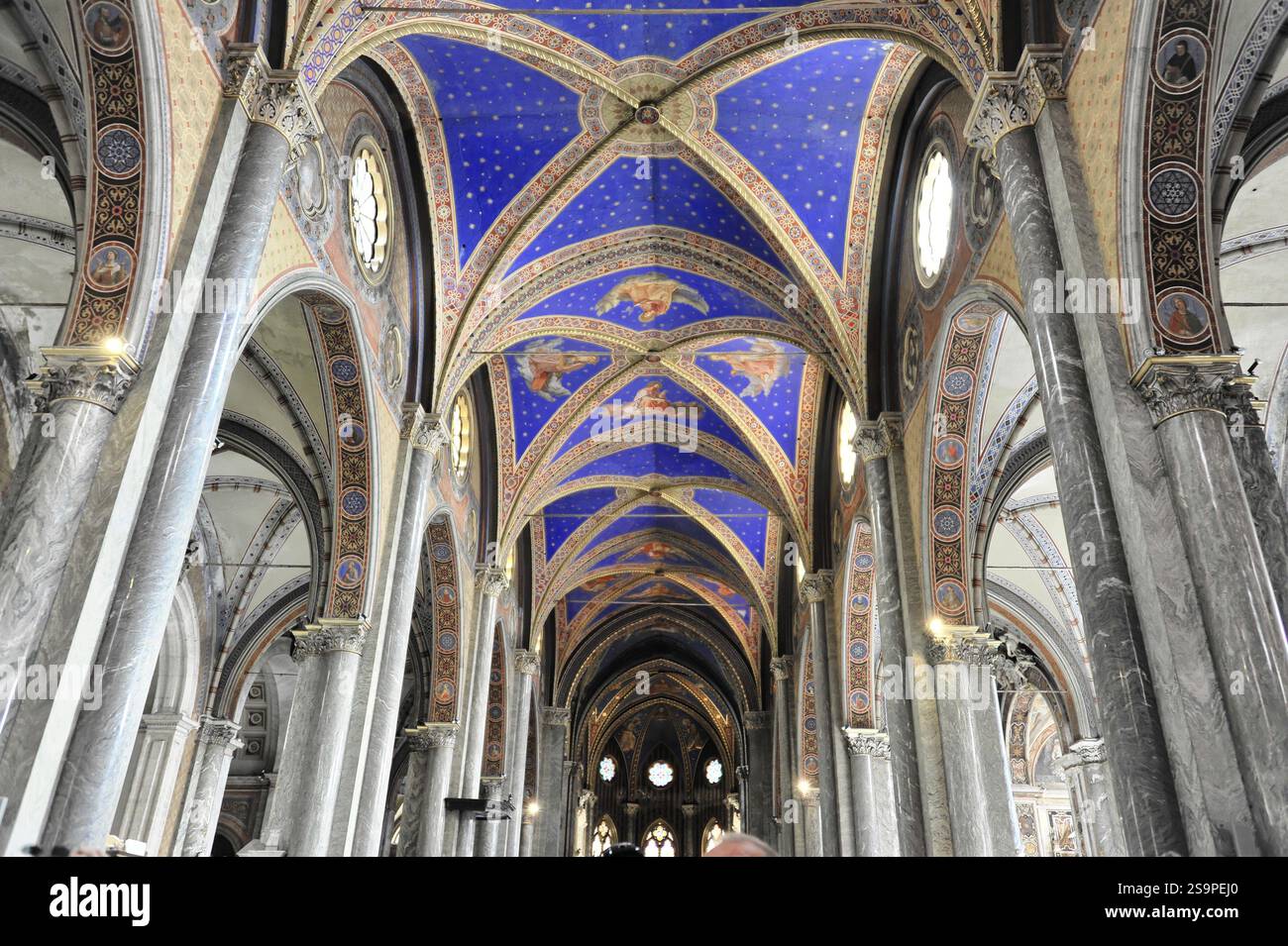 Interior view of the Gothic basilica, construction began at the end of ...