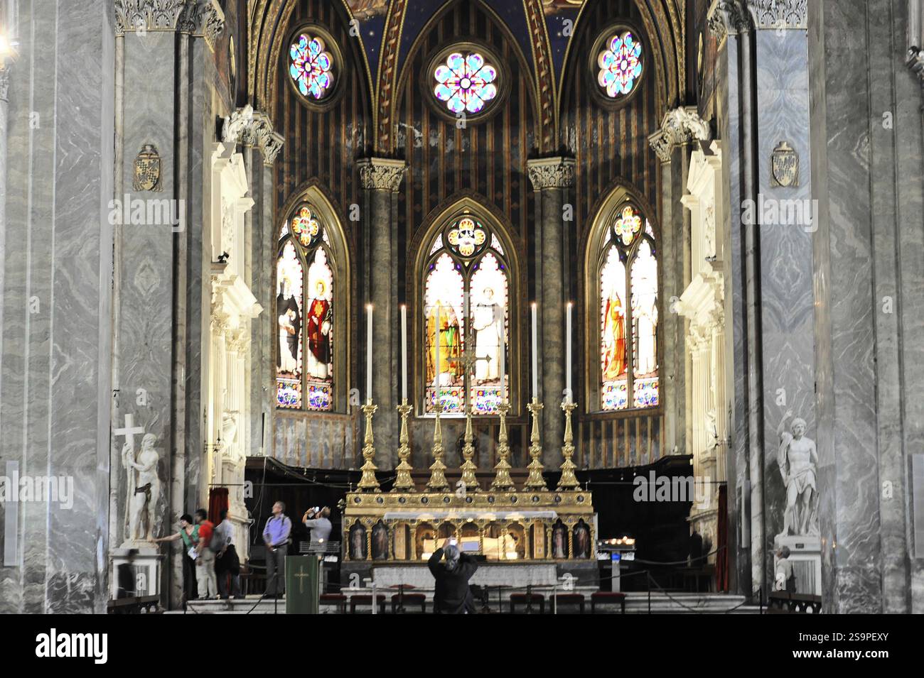 Interior view of the Gothic basilica, construction began at the end of ...