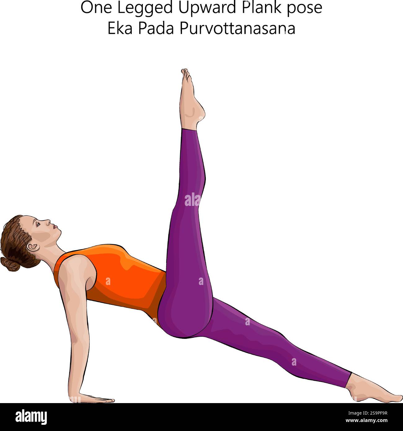 Young woman practicing Eka Pada Purvottanasana yoga pose. One Legged ...