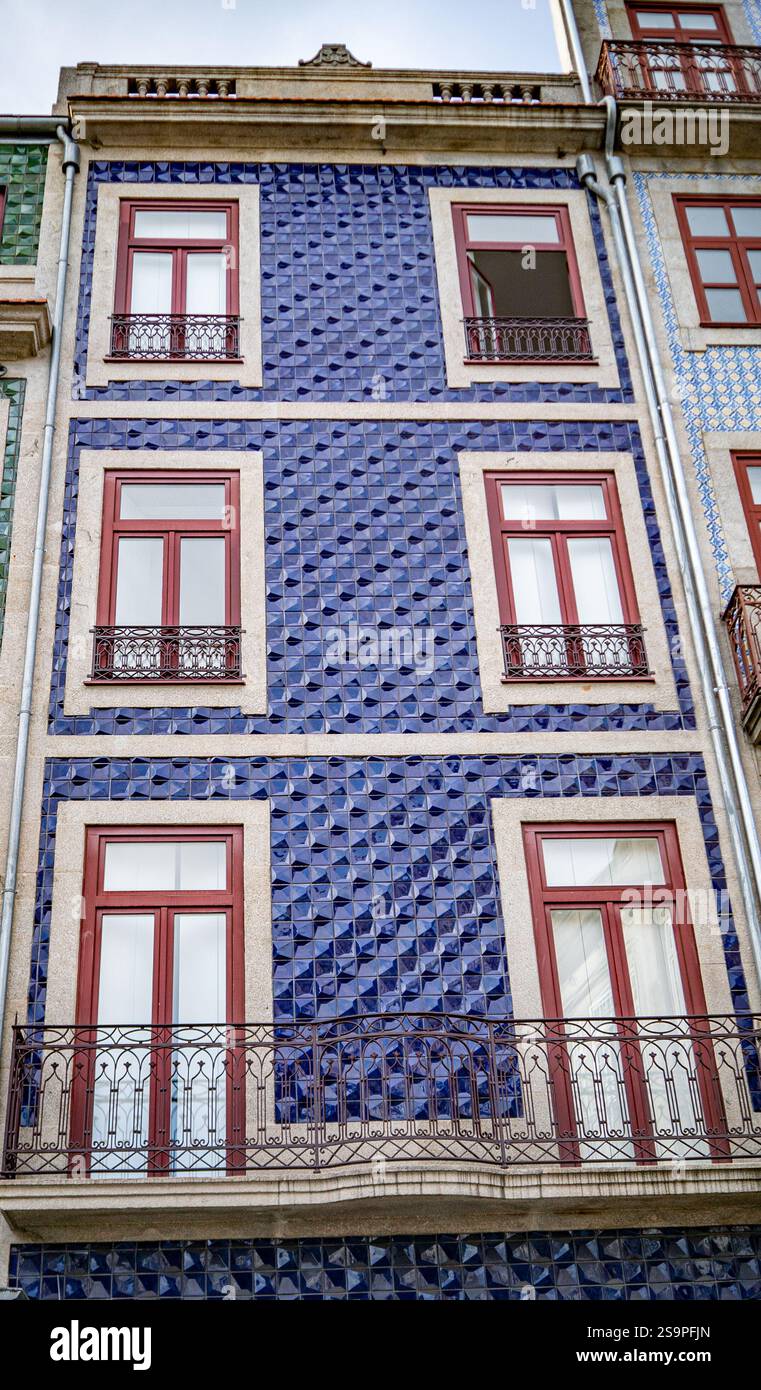 Blue Tile Decorated Facade in Portugal Stock Photo - Alamy