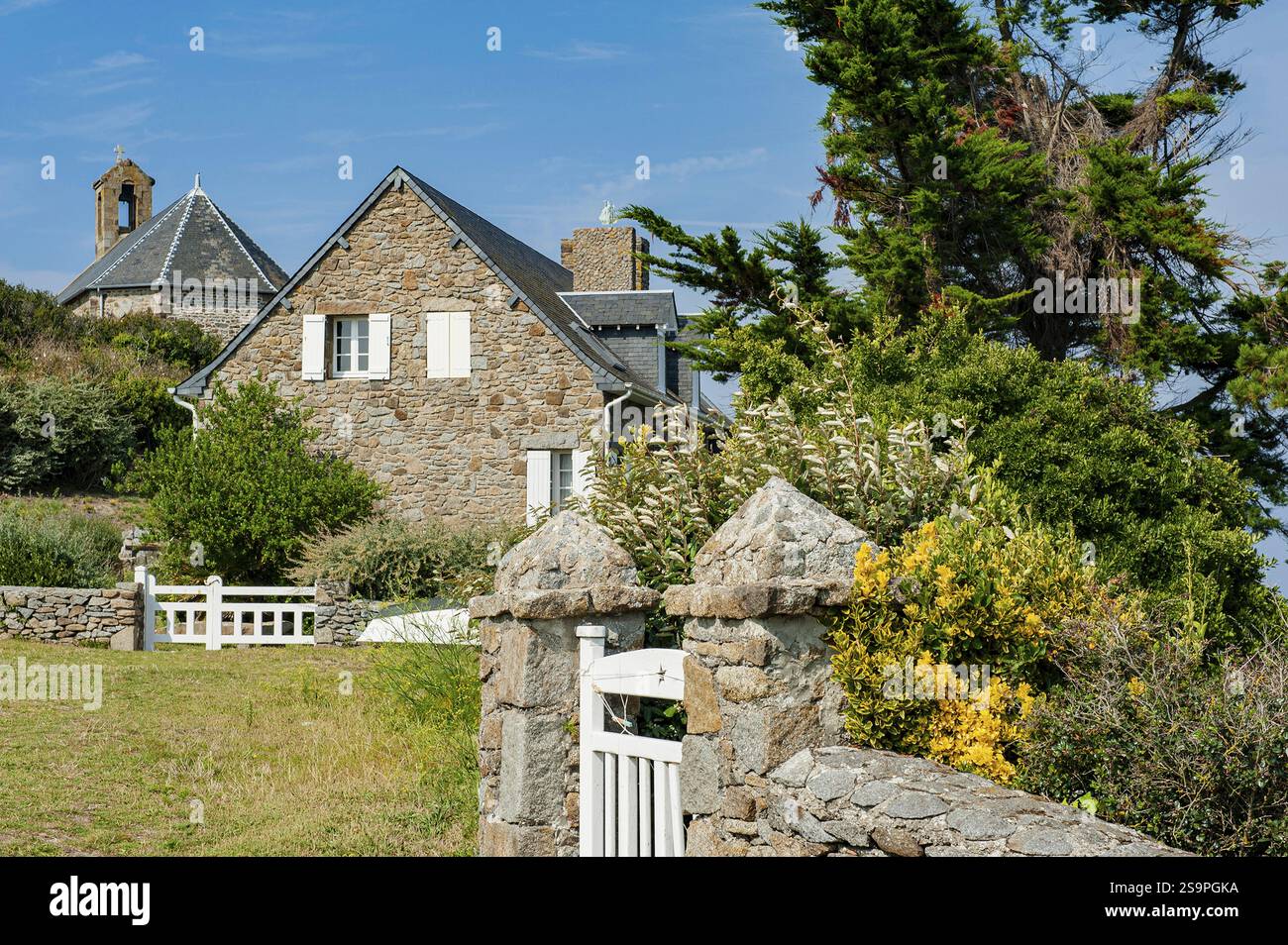 Traditional granite stone house on Grande Ile of the Chausey Islands ...