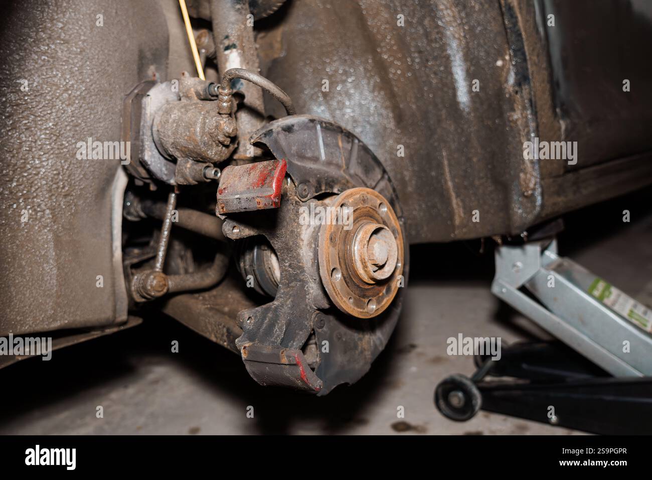 Close-Up of a Rusty Brake Assembly in an Automotive Repair Shop Stock ...