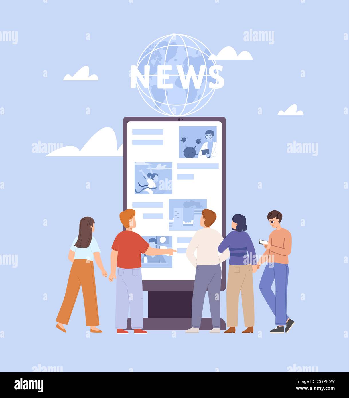 People crowd reading worldwide news on billboard. Information for ...