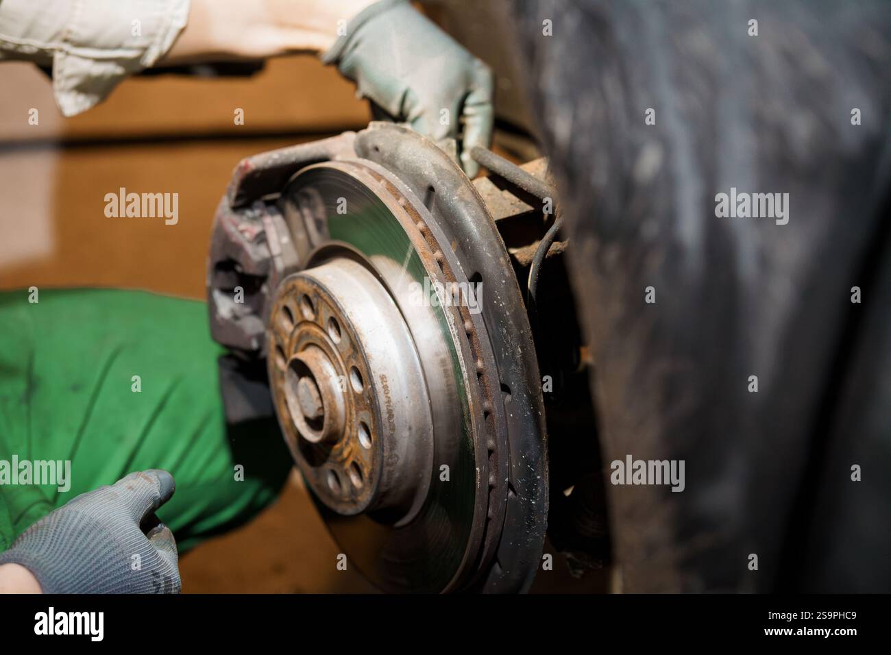 Car Brake Inspection and Maintenance Close-Up Stock Photo - Alamy