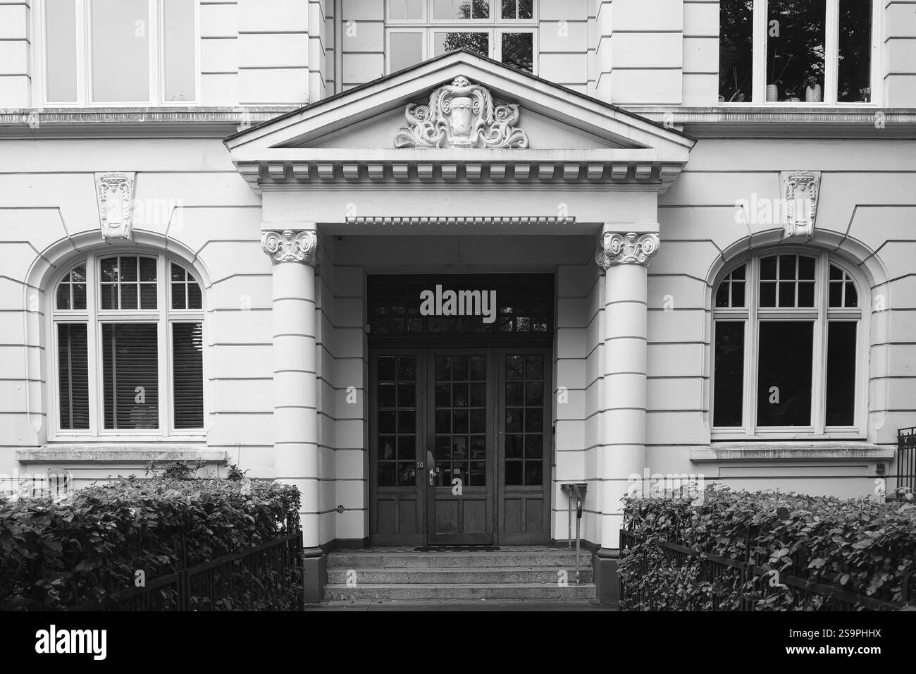 Noble manor house, black and white, Hanseatic City of Hamburg, Germany ...