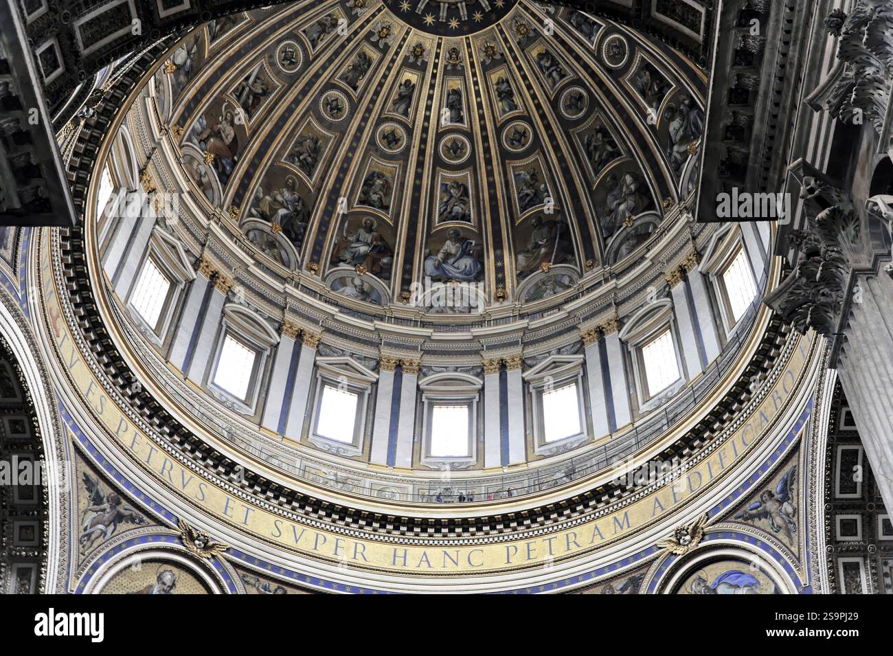 St Peter's Basilica, Vatican, Rome, Italy, Magnificent dome with decorative frescoes and ...