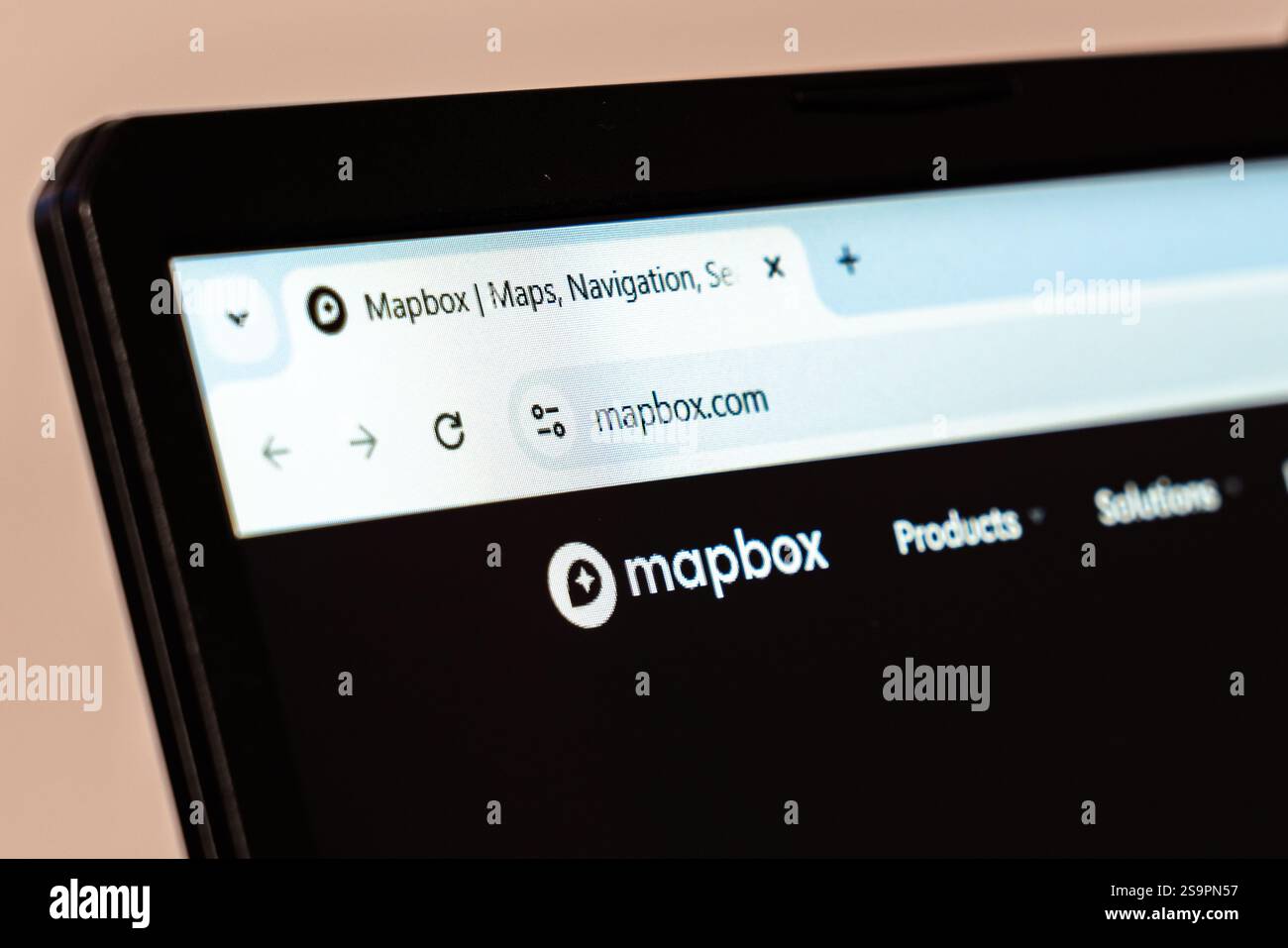 New York, USA - January 26, 2025: mapbox website homepage shown on laptop screen for maps and ...