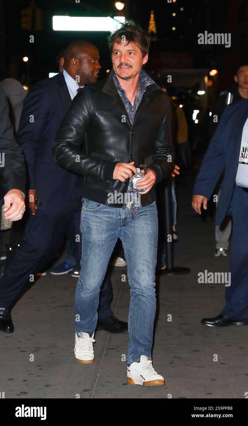 Pedro Pascal arriving at Amazon's Museum Of Modern Love pop-up at 632 ...