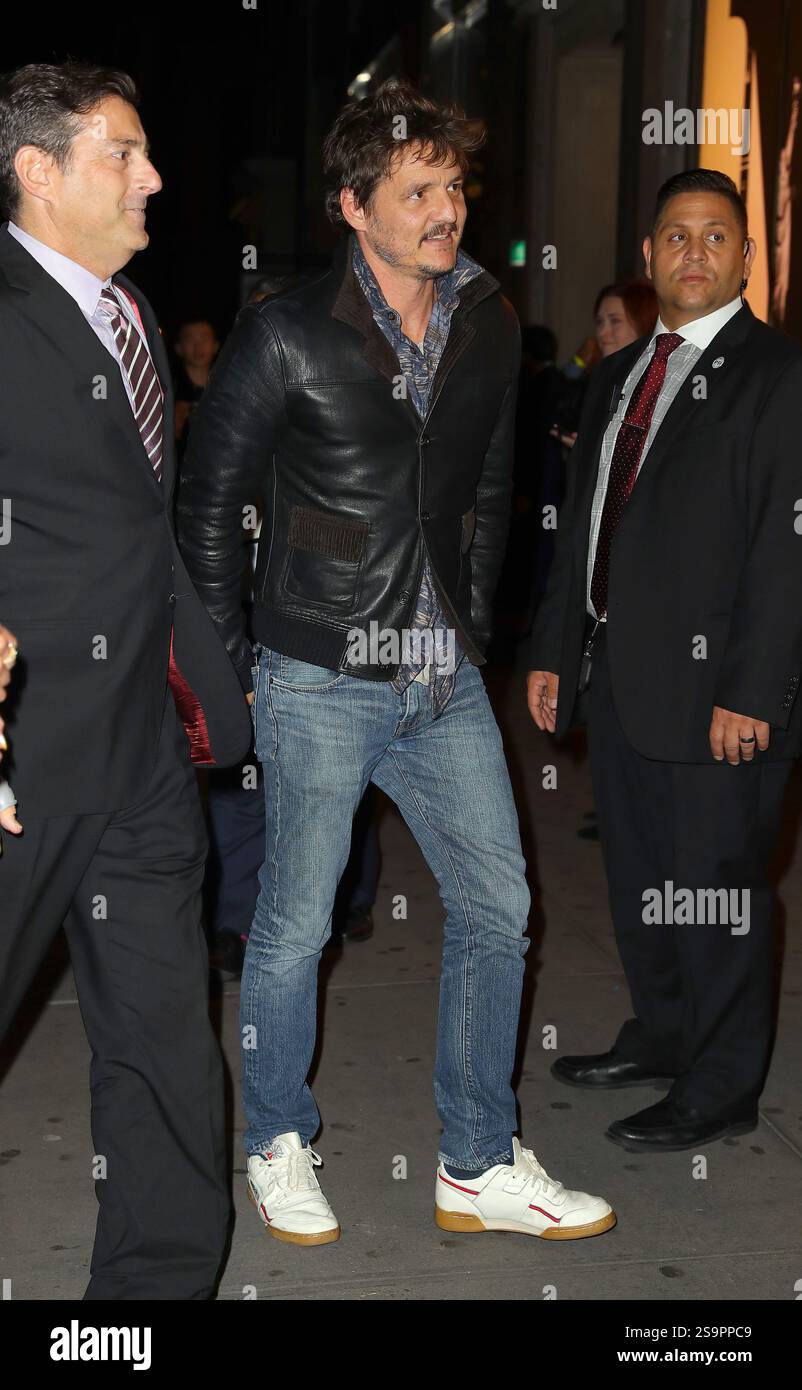 Pedro Pascal arriving at Amazon's Museum Of Modern Love pop-up at 632 ...