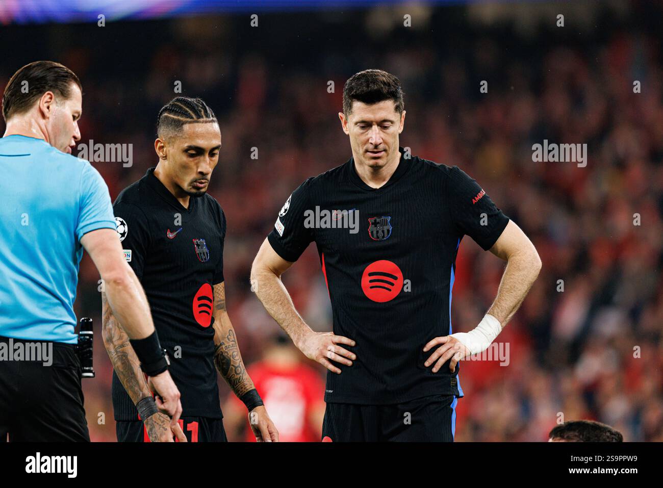 Raphinha, Robert Lewandowski seen during UEFA Champions League game ...