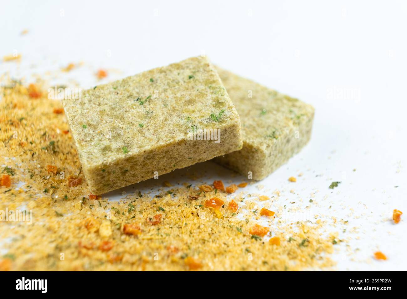 A versatile cube-shaped seasoning consisting of a mixture of vegetables ...