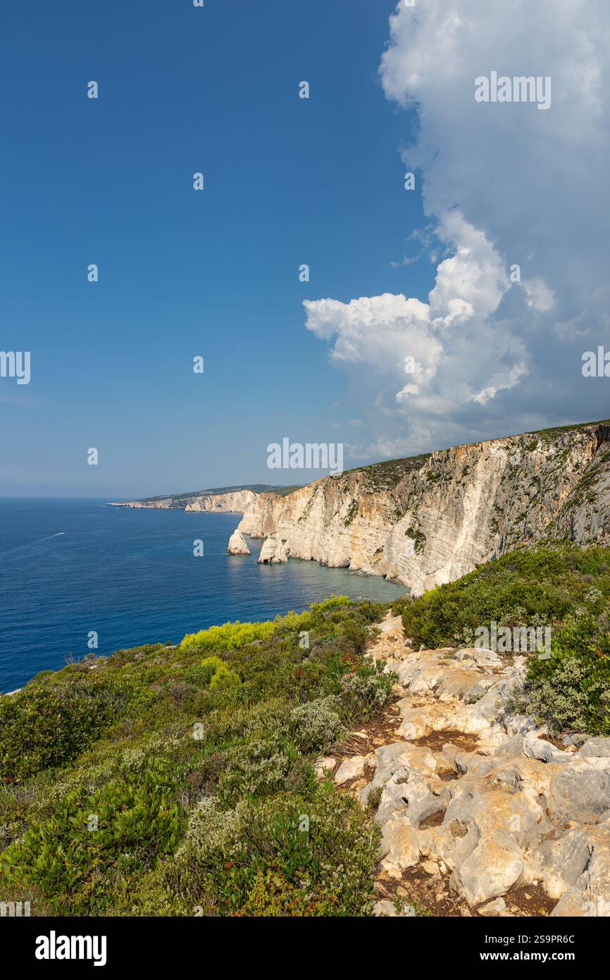 Cliffy coastline near Plakaki Beach. located on a Greek island of ...
