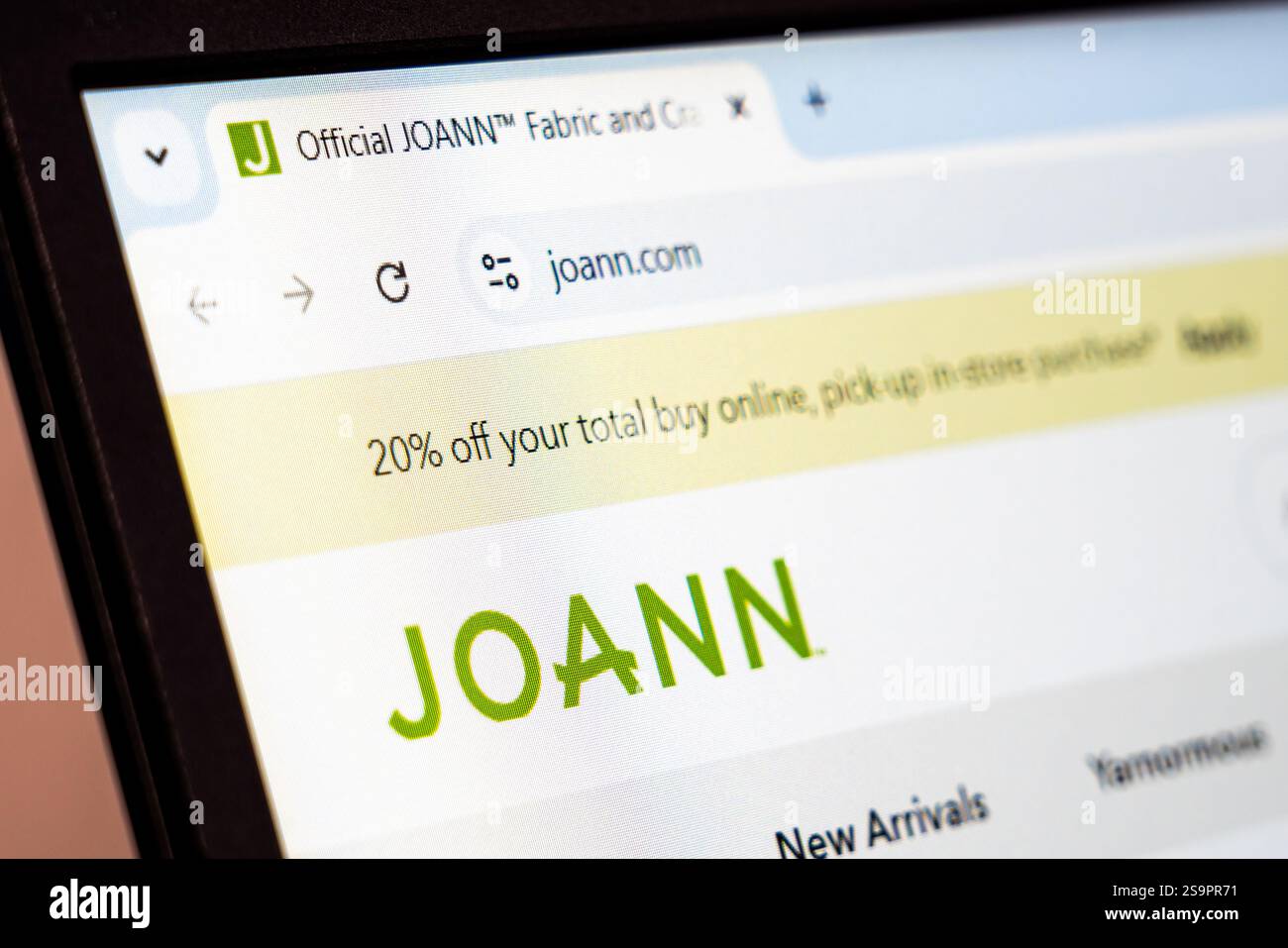 New York, USA - January 20, 2025: Joann website displayed on a screen ...