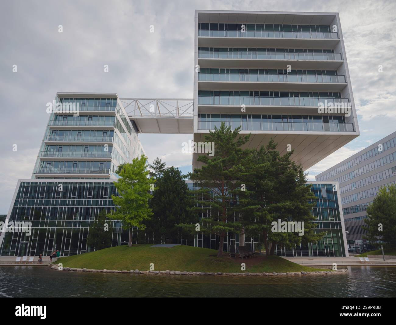 Vienna, Austria, July 19, 2023. Business office building architecture ...