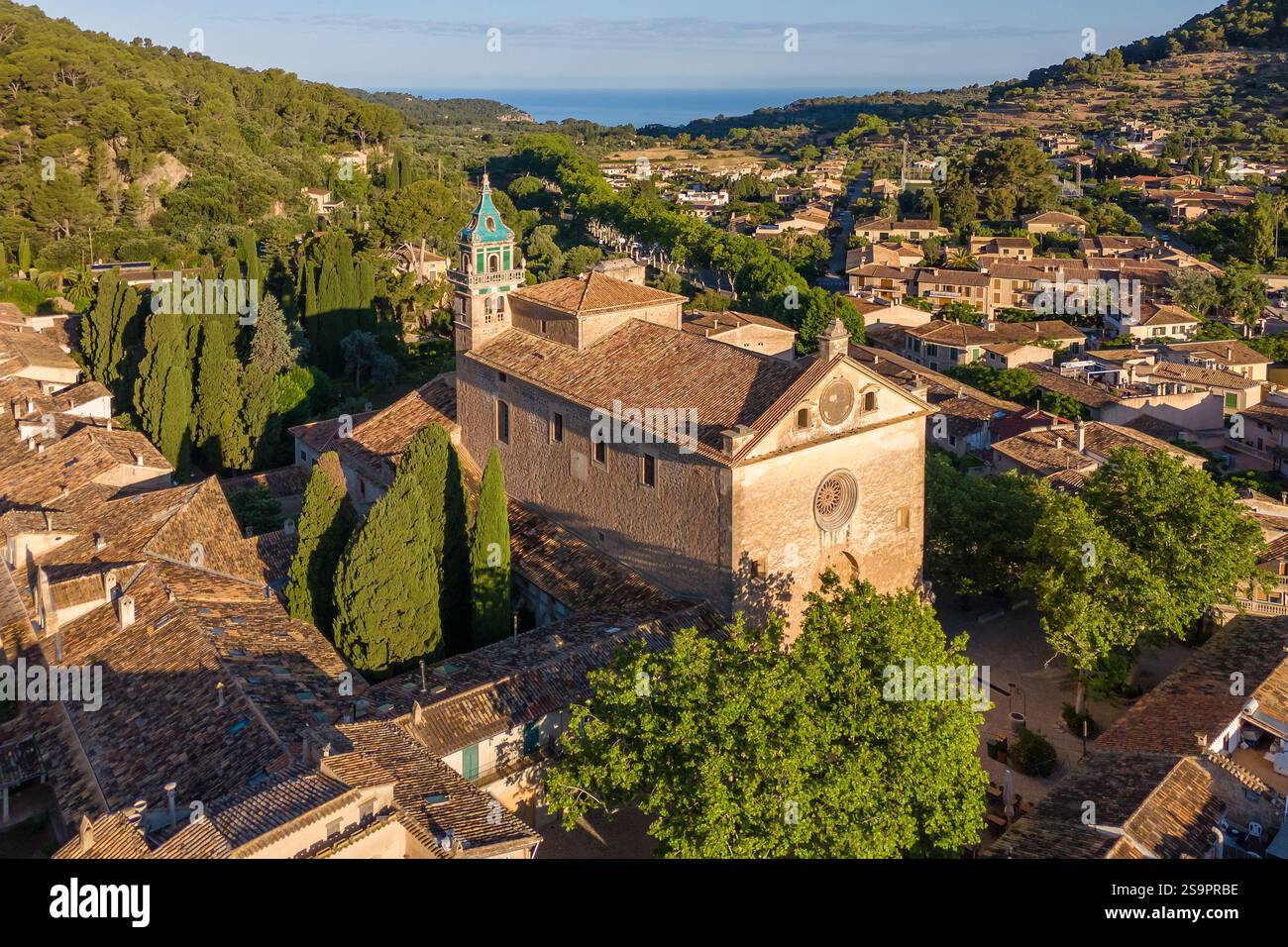 Aerial view of the historic Carthusian Monastery Valldemossa in ...