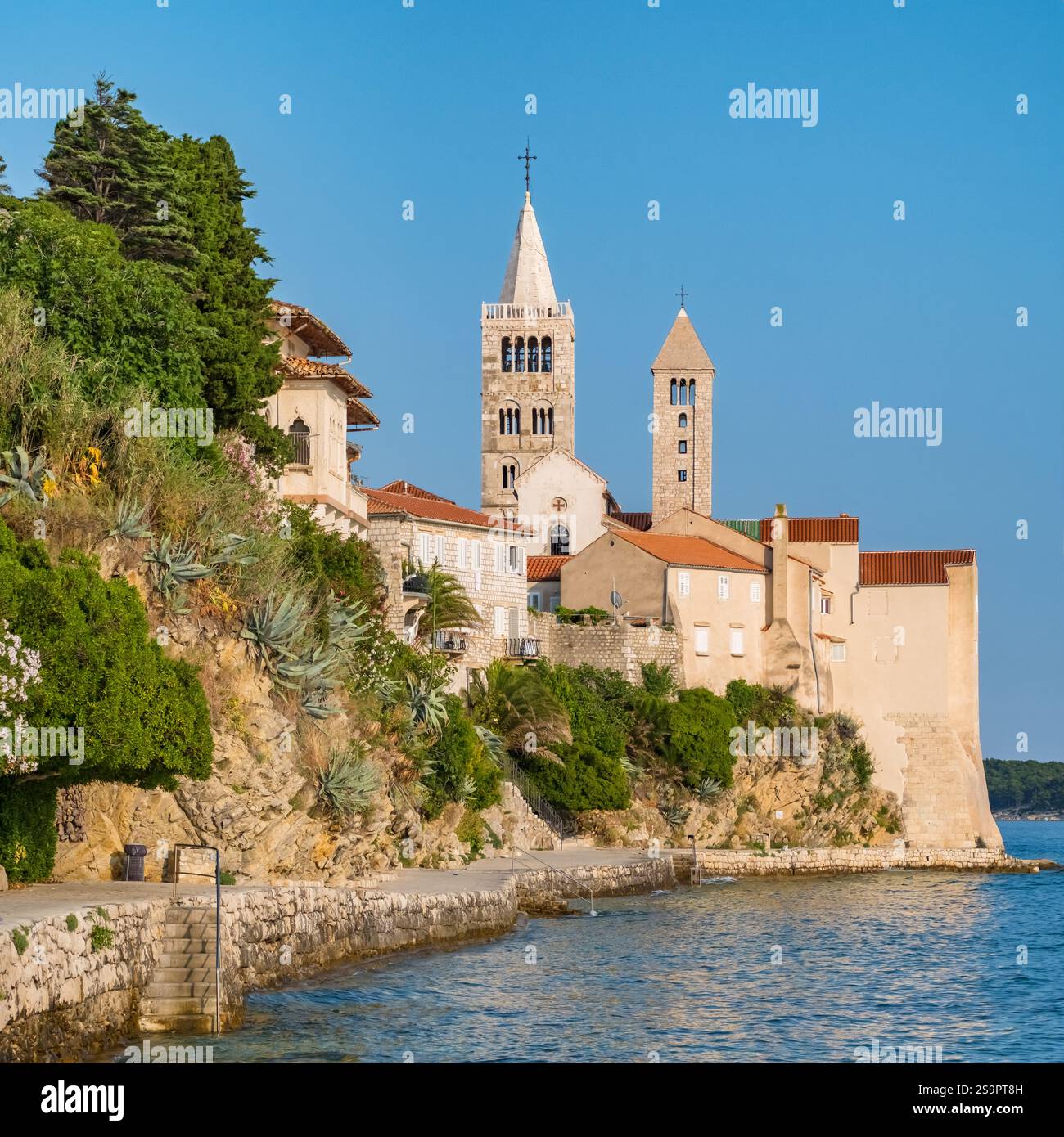 Picturesque waterfront of the medieval Rab town on the Croatian island ...