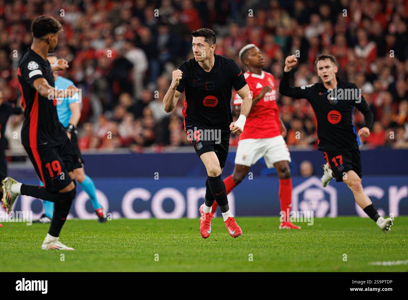 Robert Lewandowski seen celebrating after scoring goal during UEFA ...
