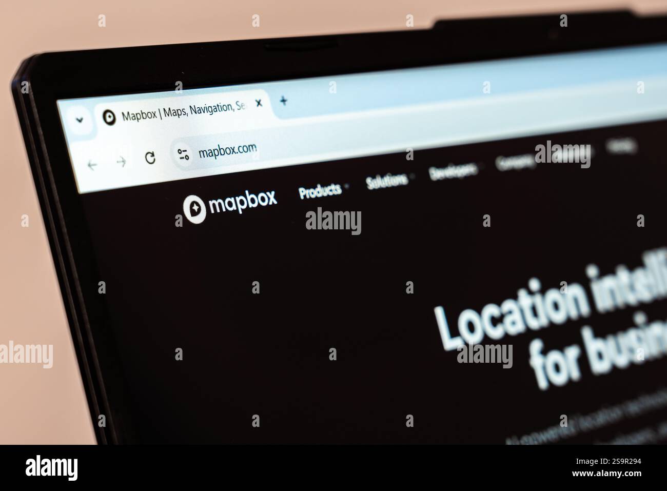 New York, USA - January 26, 2025: mapbox website homepage shown on laptop screen for maps and ...