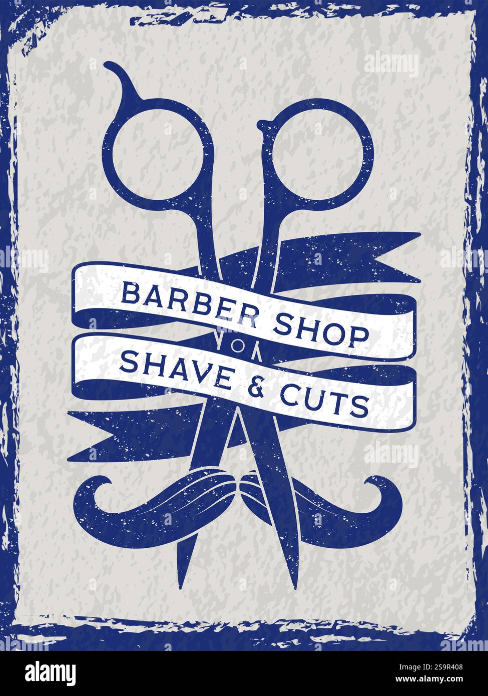 Barber shop poster. placard with scissors and mustache and place for ...
