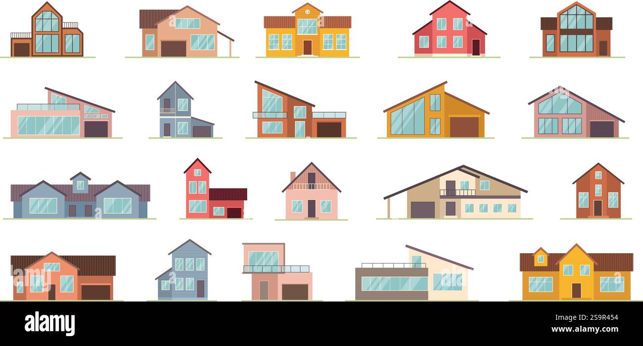 Modern cottage. Residential building collection recent vector different ...