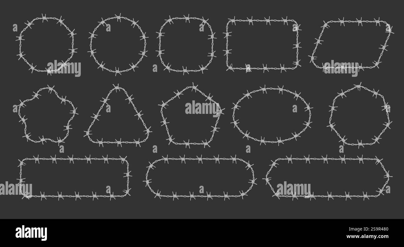Barbed wire frames. Geometric shapes for danger security zones banners ...