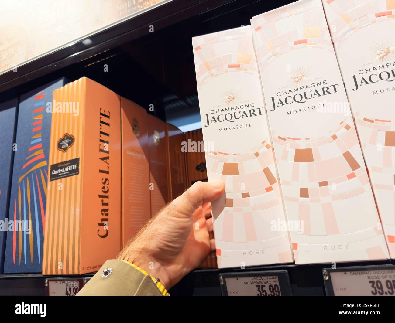 Frankfurt, Germany - Dec 30, 2024: A hand holding a Jacquart Mosaique ...