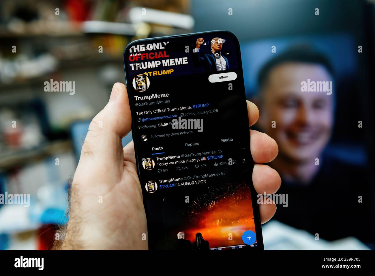 Paris, France - Jan 20, 2025: A phone screen displays the Trump Meme ...