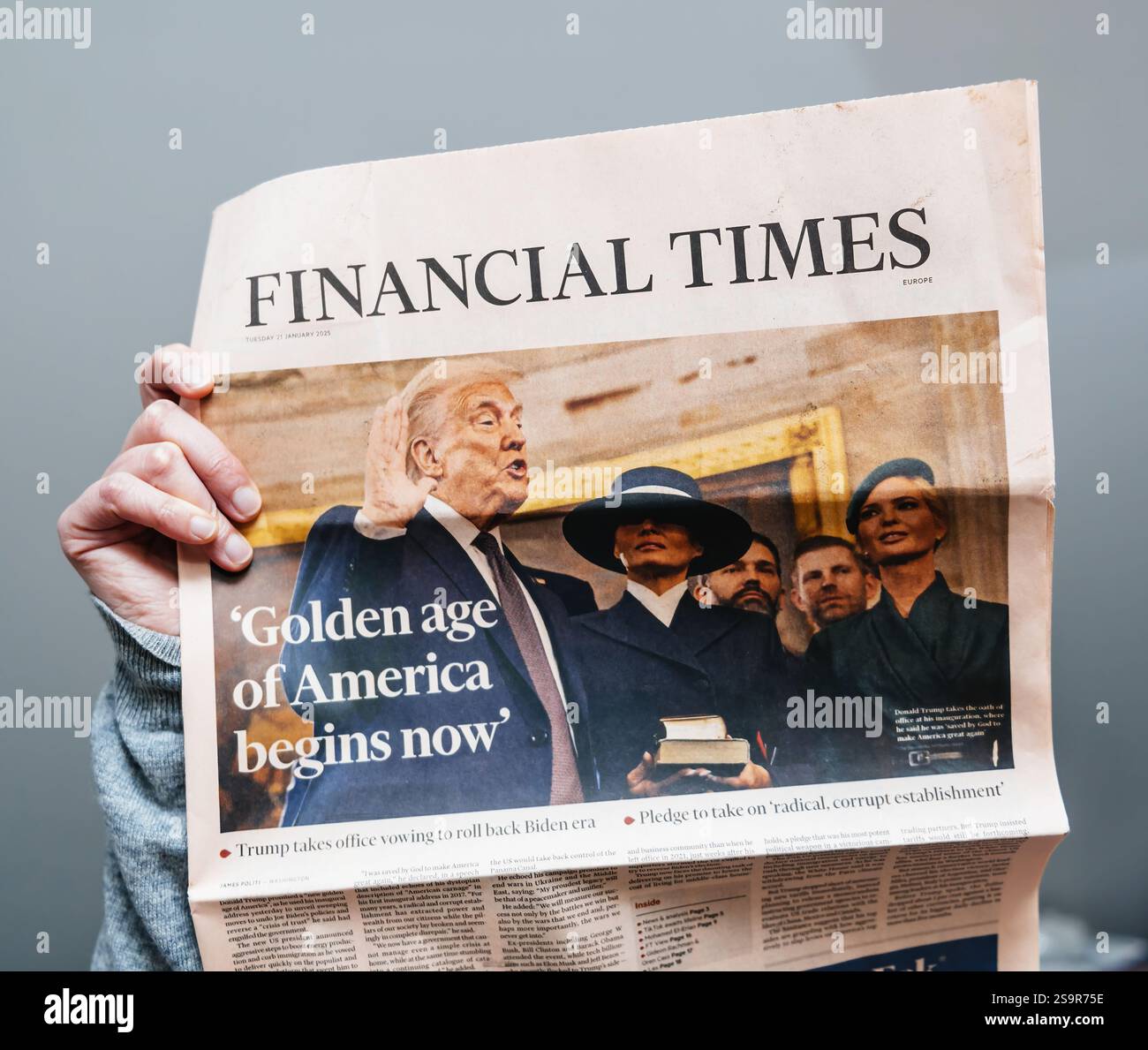 Paris, France - Jan 22, 2025: A hand holding the Financial Times ...