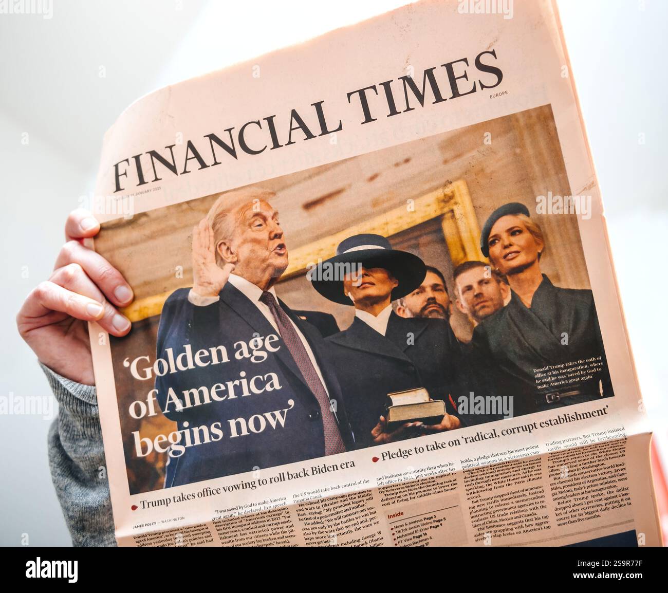 Paris, France - Jan 22, 2025: A hand holding the Financial Times ...