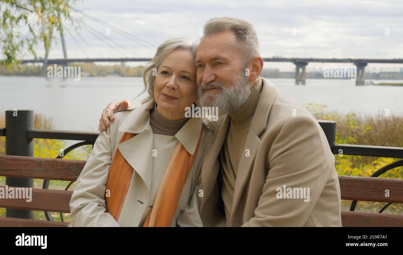 Married old couple healthy retired man woman Caucasian family middle ...