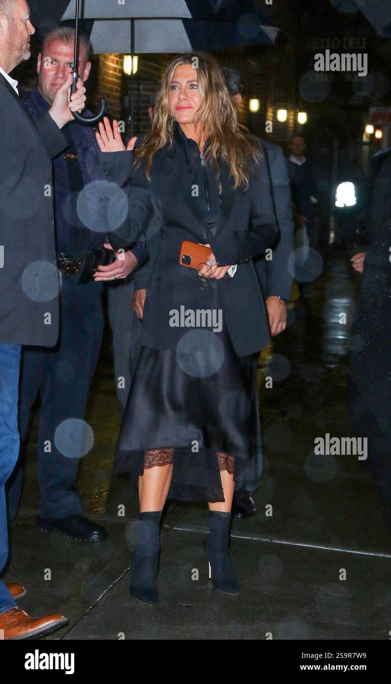 Actress Jennifer Aniston went out in the rain on October 29 2019 in New ...