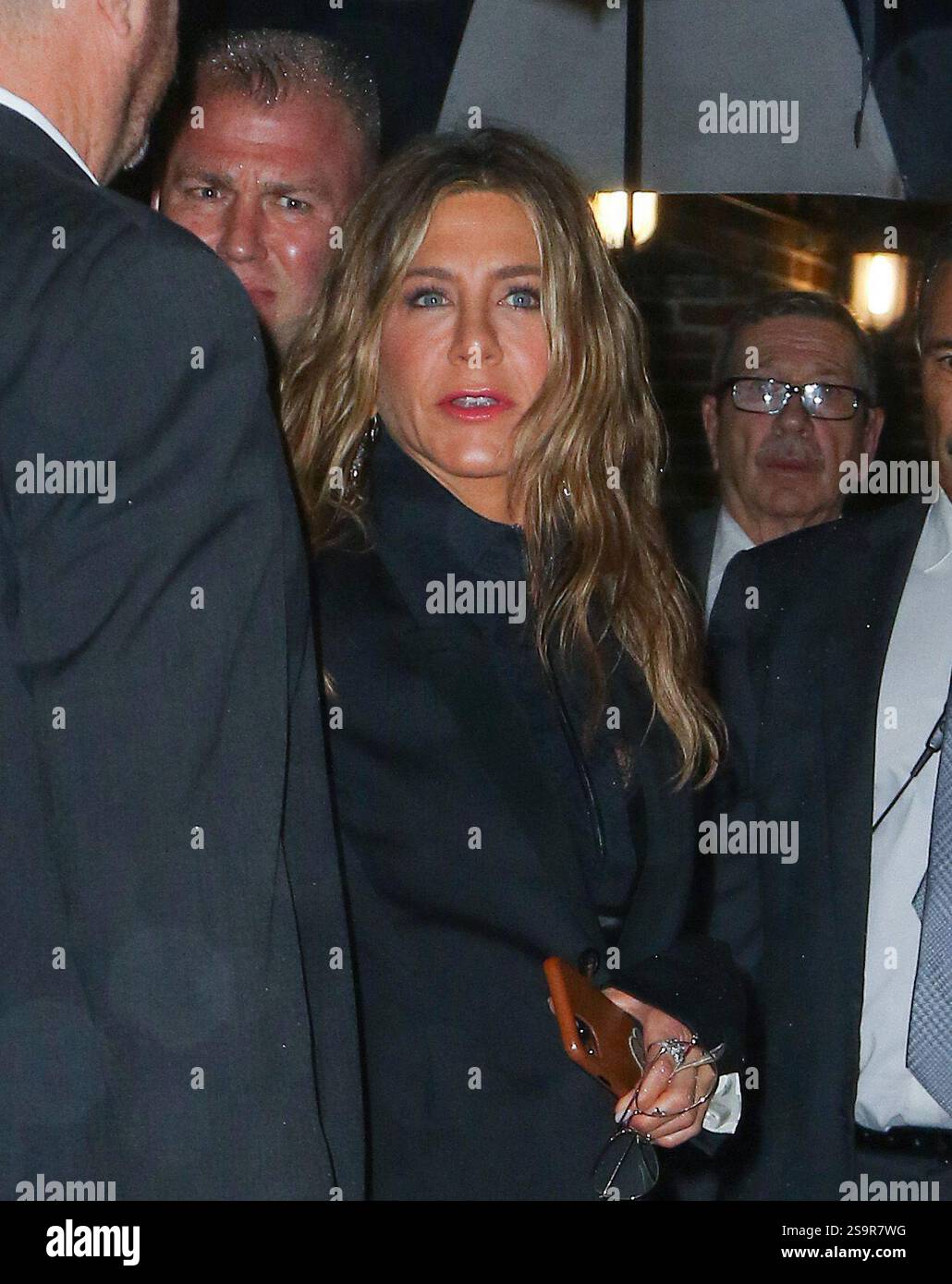 Actress Jennifer Aniston went out in the rain on October 29 2019 in New ...