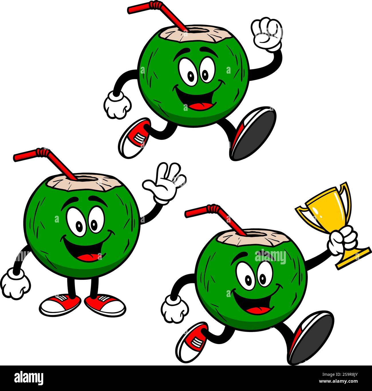 Coconut Water Character Set, Hand Drawn Vector illustrations, Isolated ...