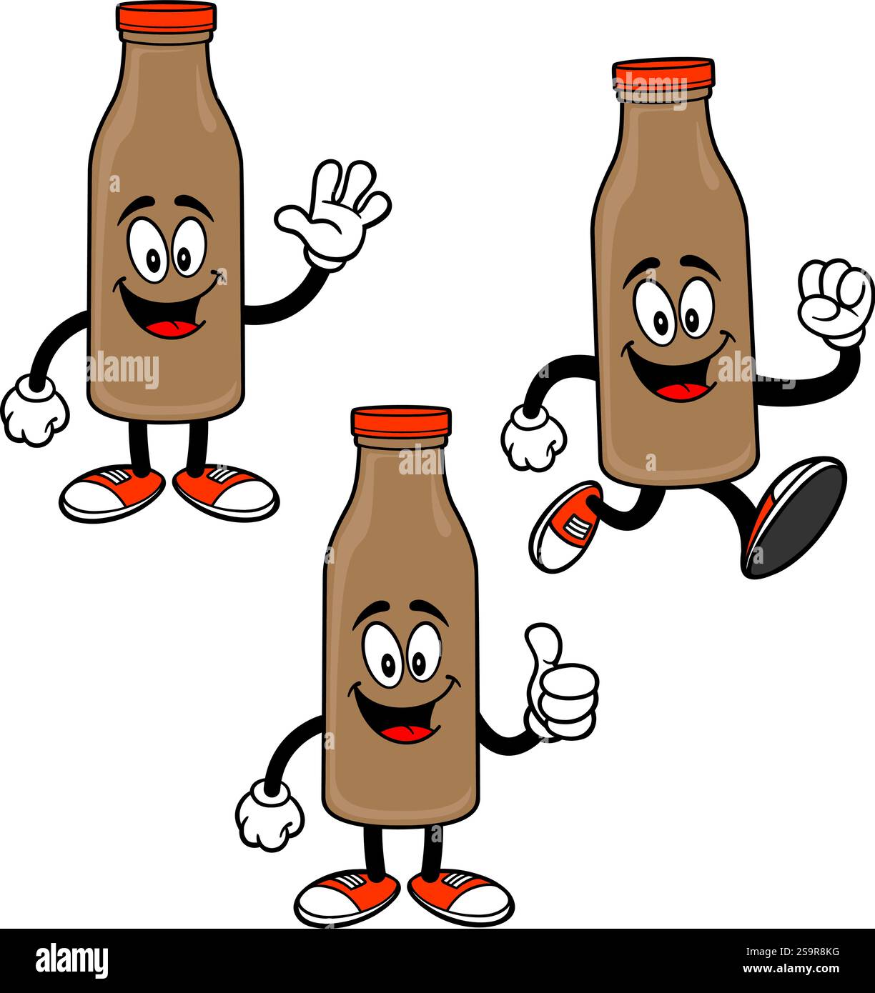 Chocolate Milk Mascot Set, Hand Drawn Vector illustrations, Isolated On ...