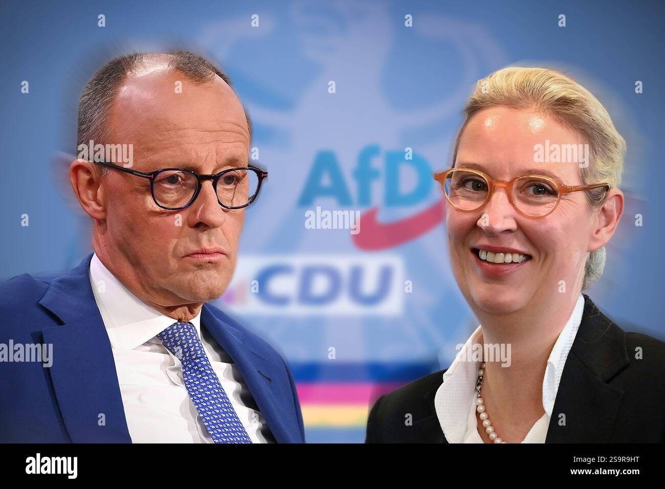 FOTOMONTAGE: CDU Kanzlerkandidat Friedrich MERZ will ein TV Duell mit Alice WEIDEL AfD ...