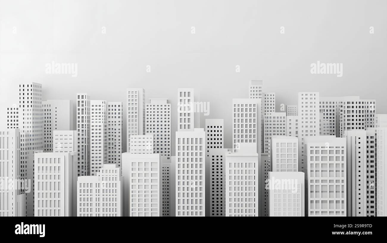 Monochrome modular buildings arranged in a precise,organized layout ...