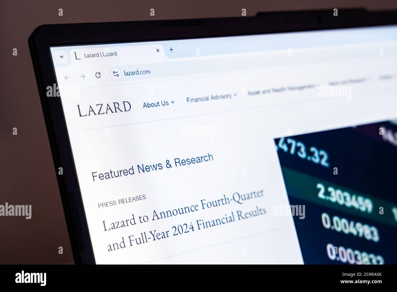 New York, USA - January 22, 2025: Lazard website displayed on laptop ...